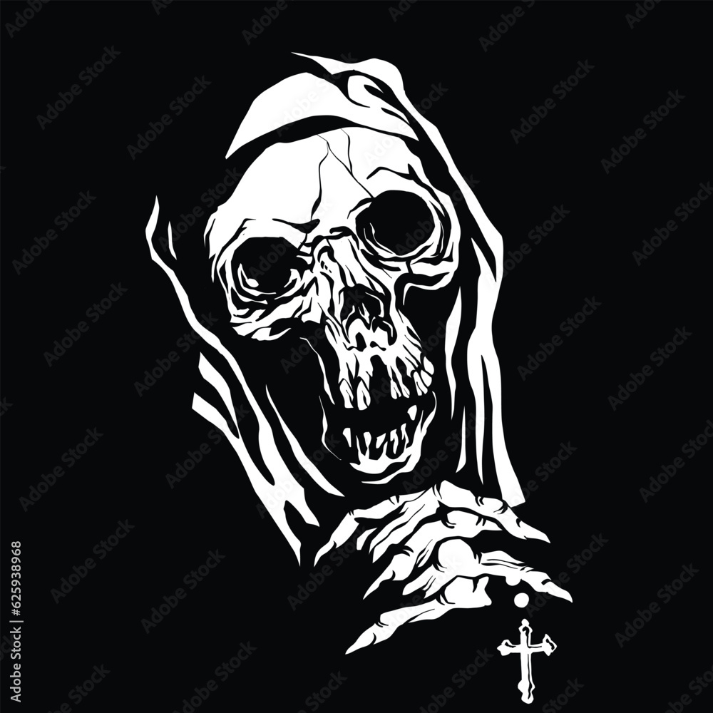 Skeleton nun ghost skull praises with cross creepy vector art Stock ...