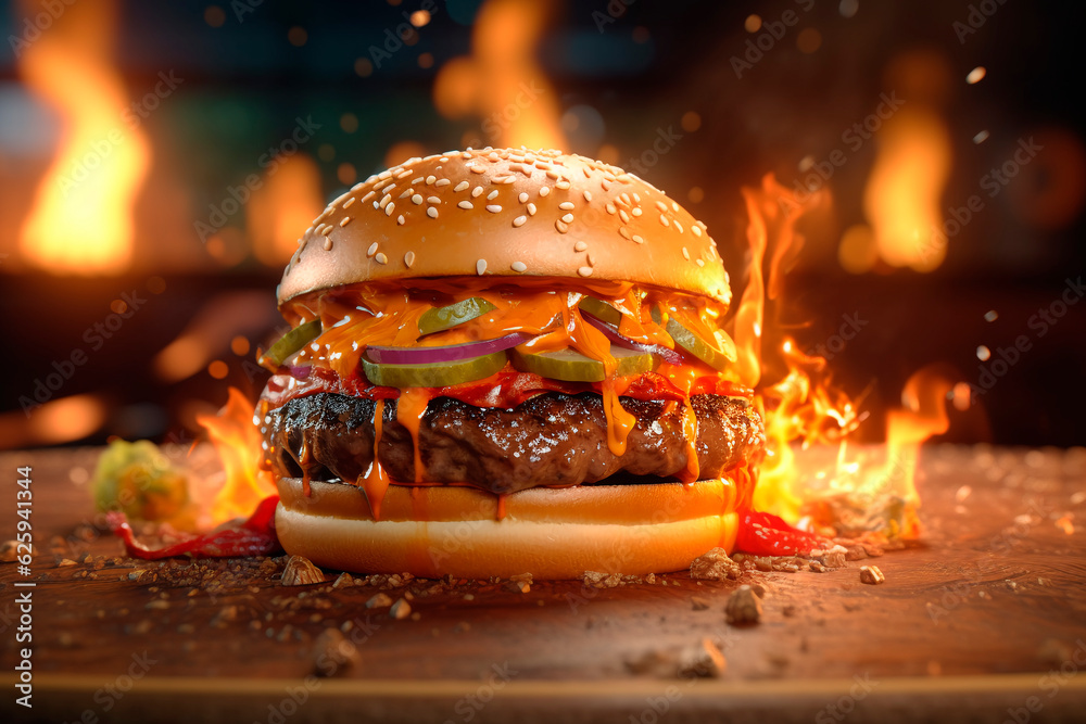 Hot juicy hamburger. Generative AI. Burger day. Super burger with big ...