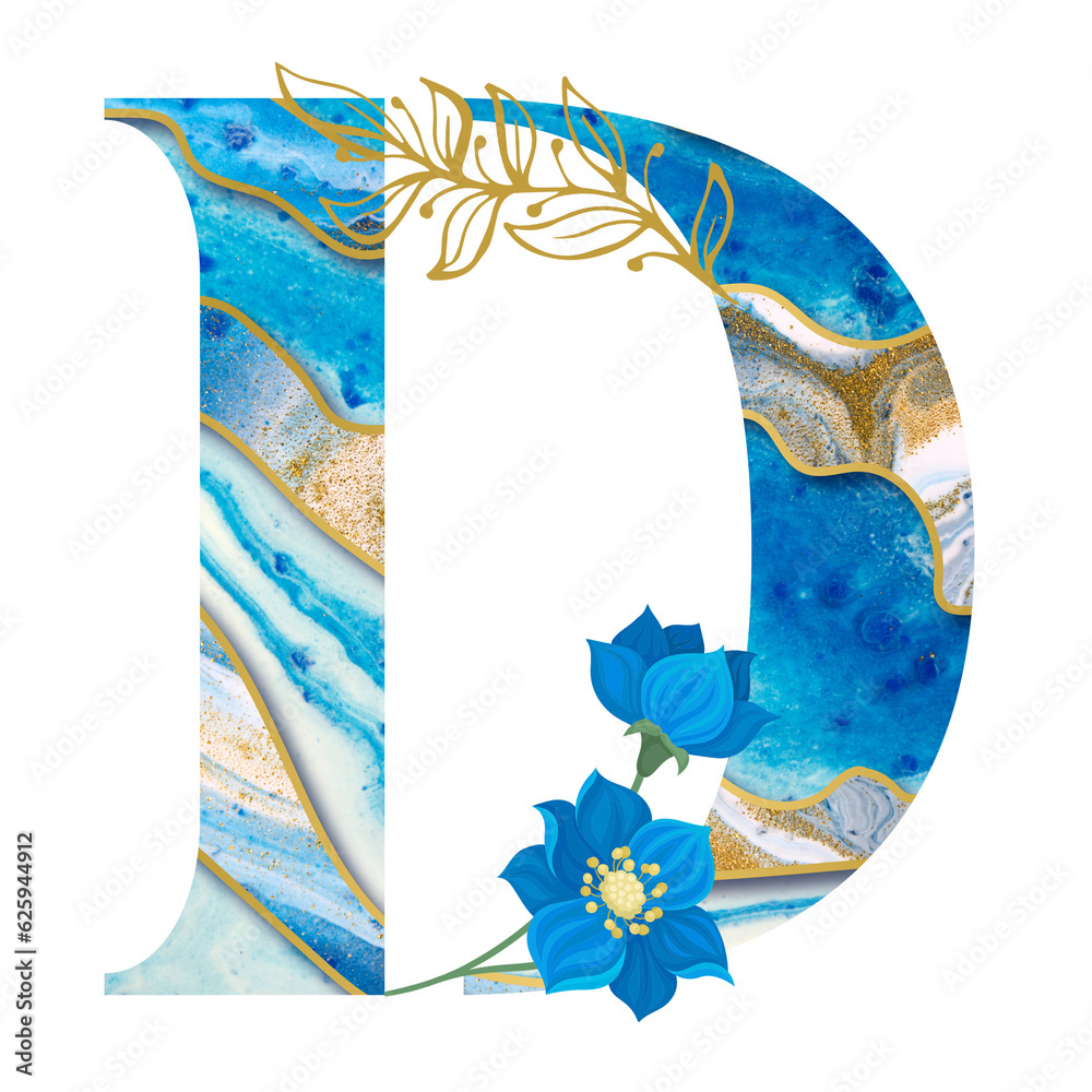 Blue gold marble ink alphabet letters from A to Z, isolated on ...