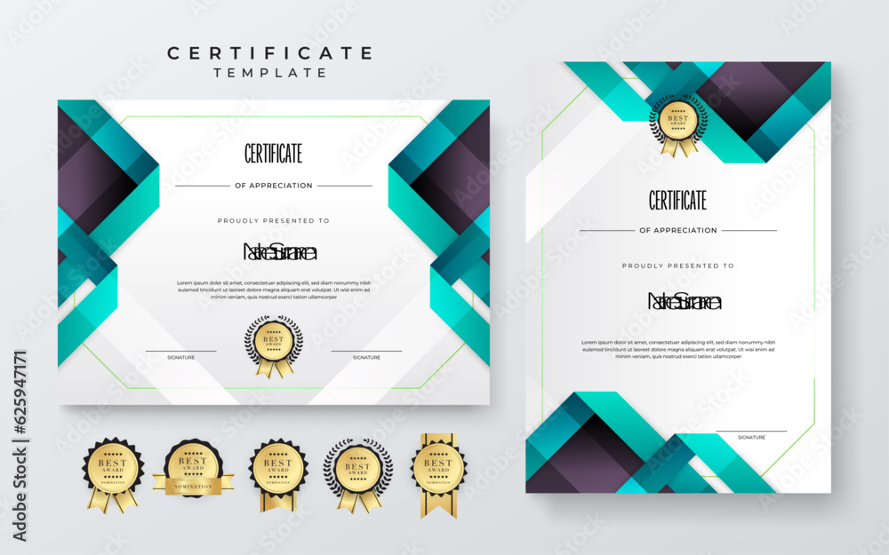 Vector colorful certificate of achievement template for award, business ...