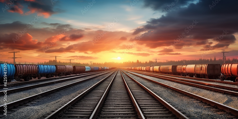 railway track with a string of container trains, highlighting the ...