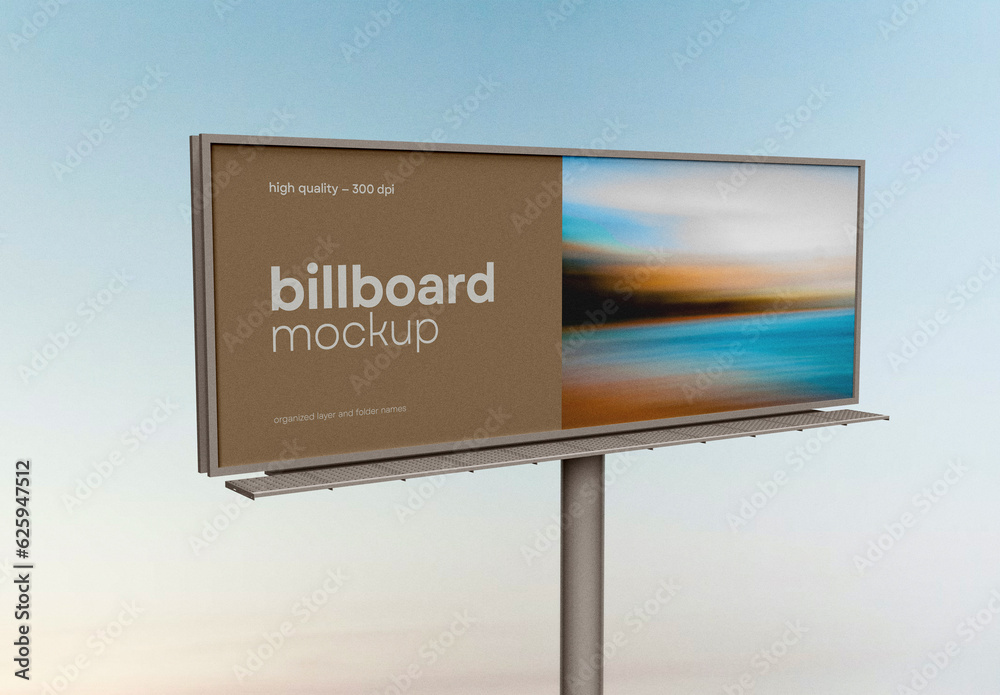 Outdoor Billboard Mockup – Wide Format Display on Pole with Soft Sky ...