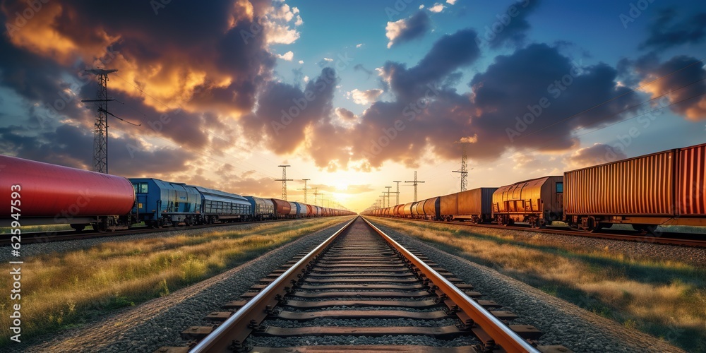 railway track with a string of container trains, highlighting the ...