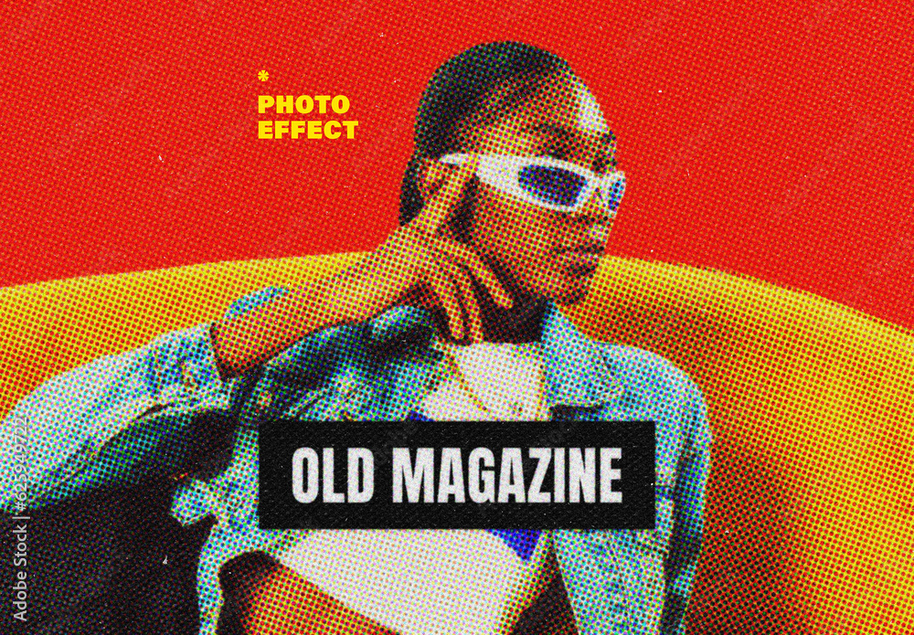 Old Magazine Halftone Photo Effect Mockup Stock Template | Adobe Stock