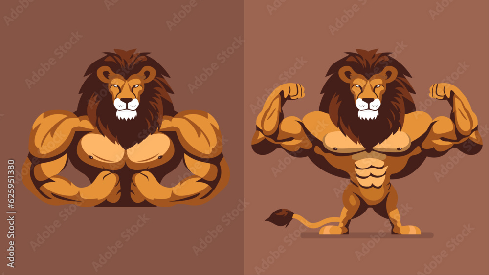 Strong lion animal showing his muscles, mascot logo, different shapes ...