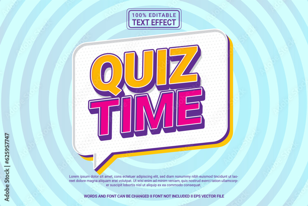 Editable text effect Quiz time 3d cartoon template stlye modren premium ...
