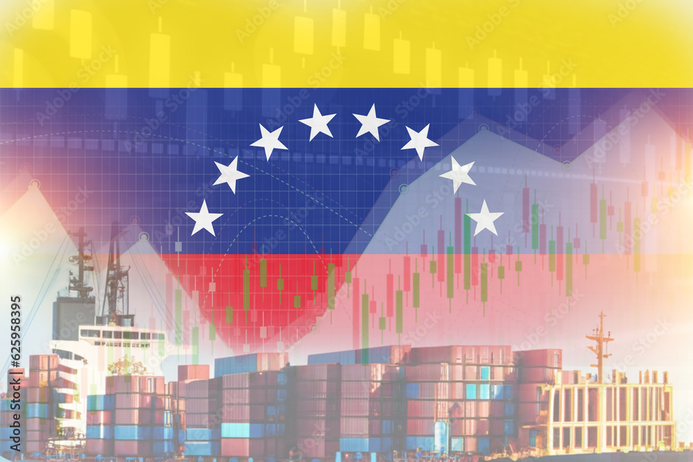 Venezuela flag with containers in ship. trade graph concept illustrate ...