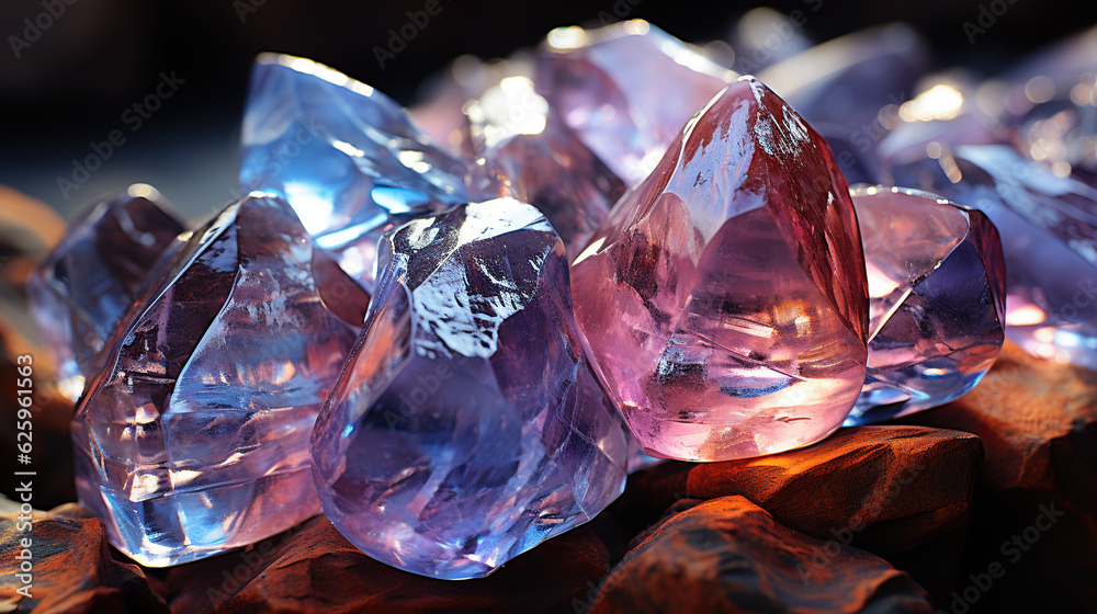 The crystal texture of the geode reflects light brilliantly, revealing ...