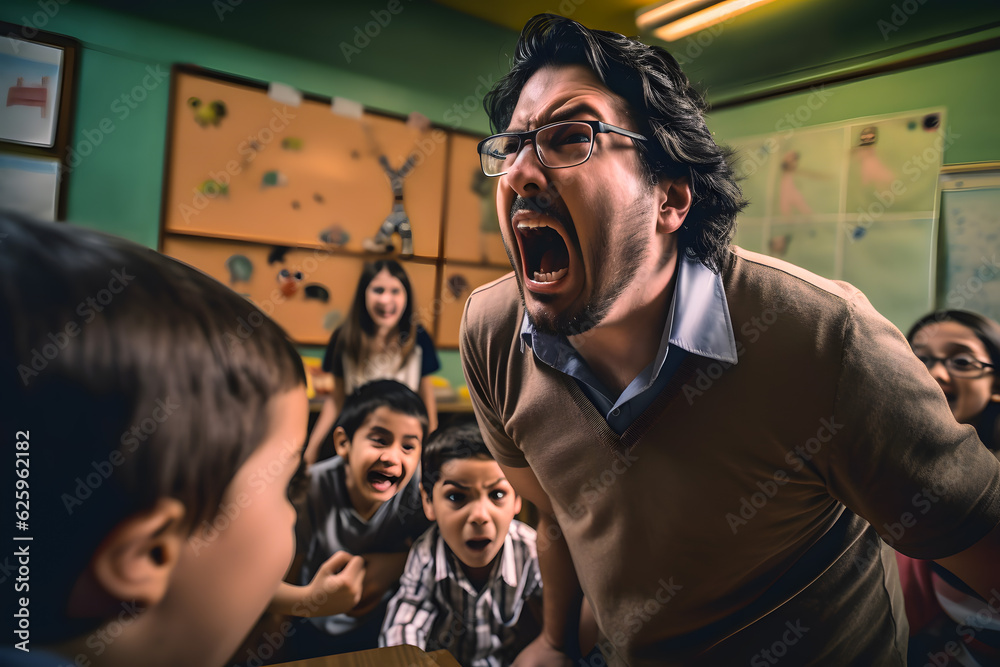 Educational Concept Theme Portrait Of The Angry Teacher Man Yells At Educational Concept Theme Portrait Of The Angry Teacher Man Yells At