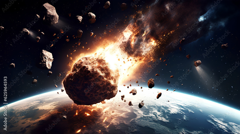 The fall of an asteroid to earth, an extinction-level event, a ...