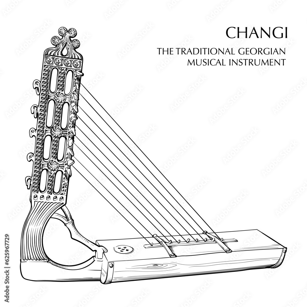 Changi a traditional Georgian musical instrument similar to Harp. Black ...