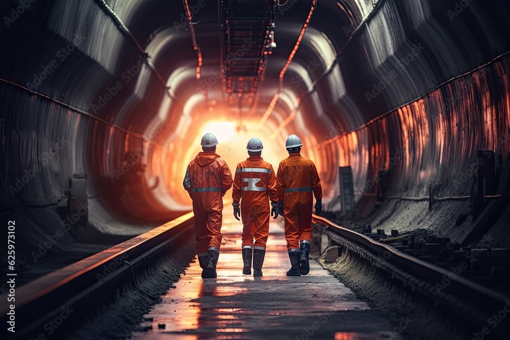 Architect and Engineer wearing safety underground construction ...