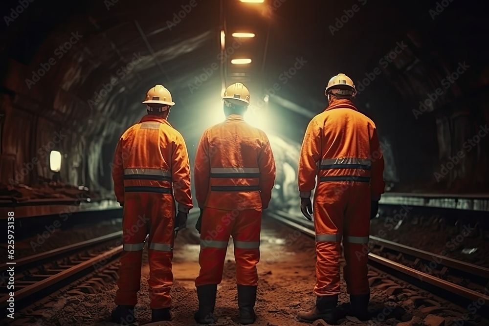 Architect and Engineer wearing safety underground construction ...