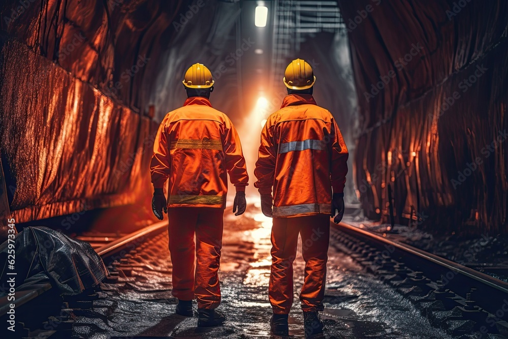 Architect and Engineer wearing safety underground construction ...