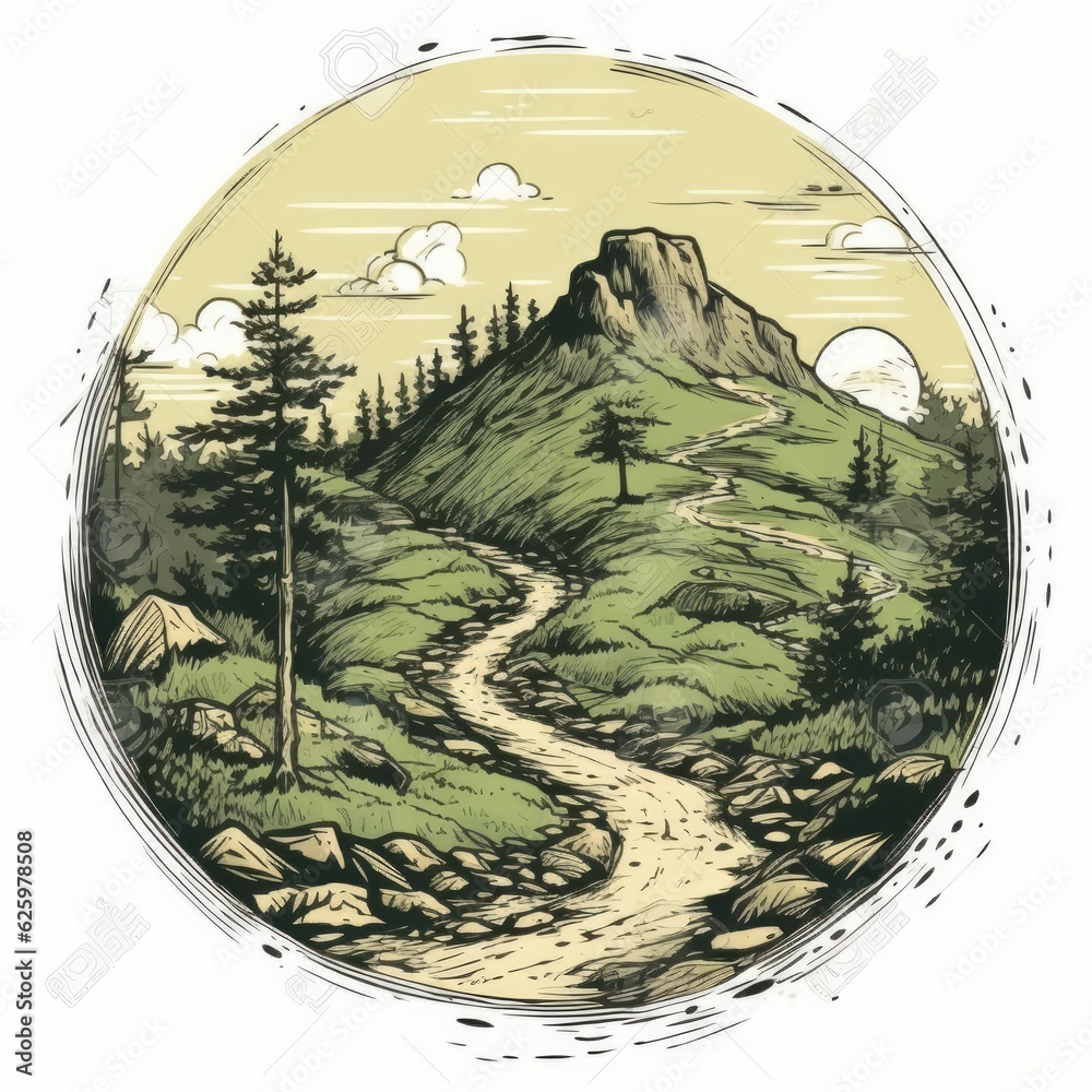 hiking trail vector illustration for t shirt drawn in adobe illustrator ...
