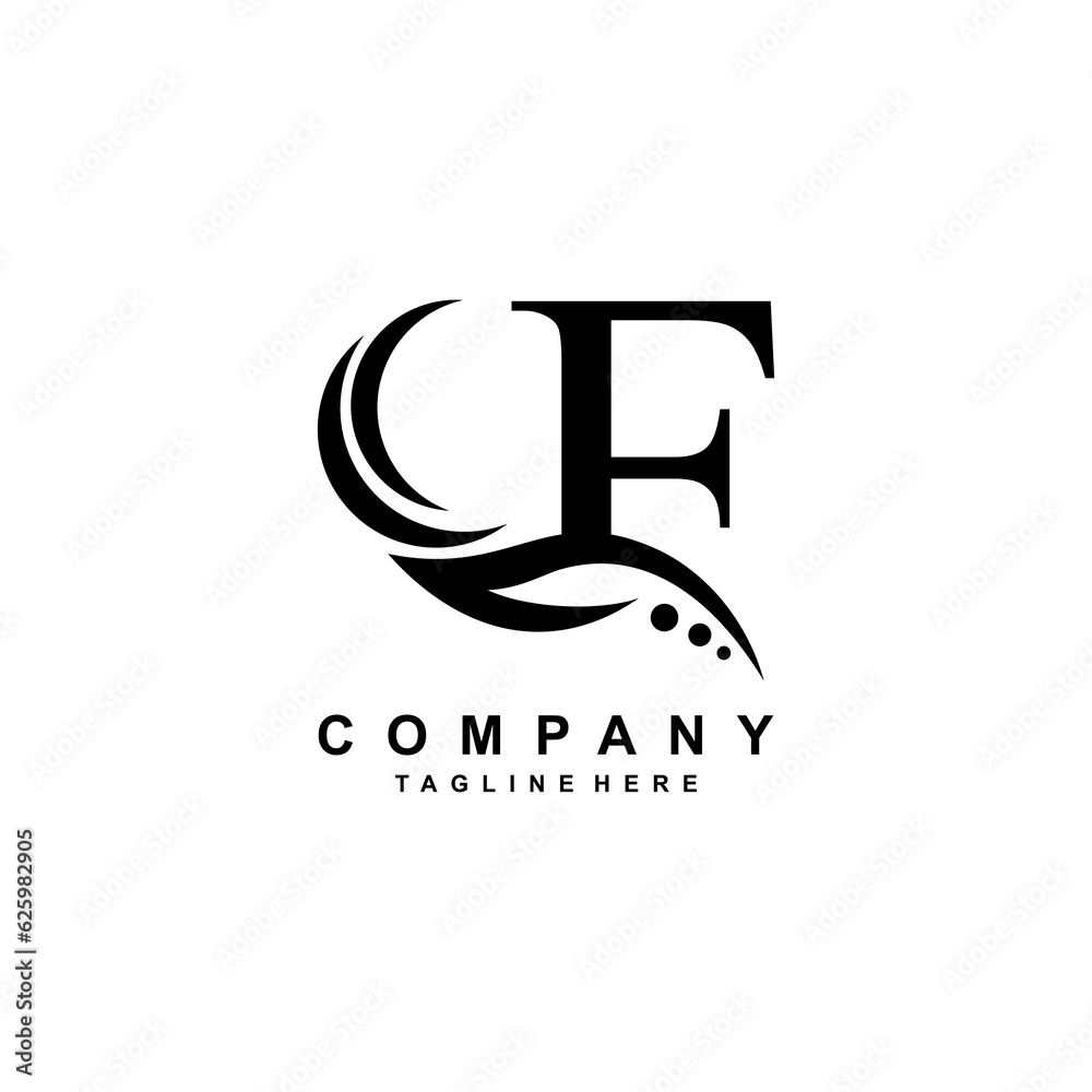 luxury black F logo design with pretty swoosh feathers. monogram logo ...