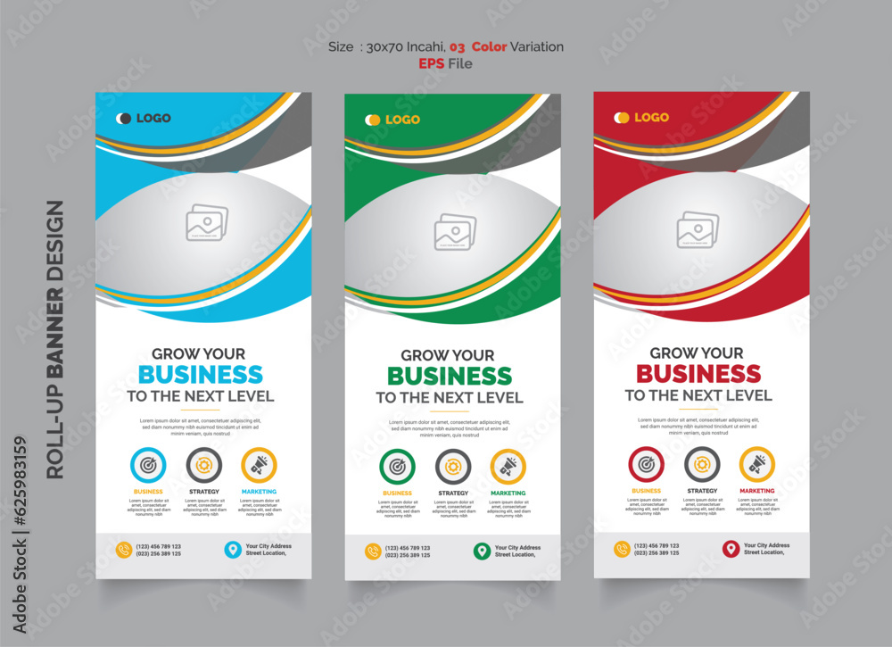 Roll up x banner standee banner template with creative shapes three ...