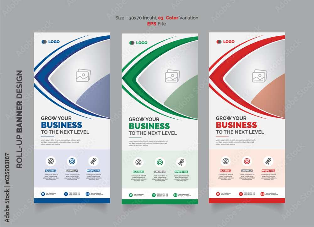 Roll up x banner standee banner template with creative shapes three ...