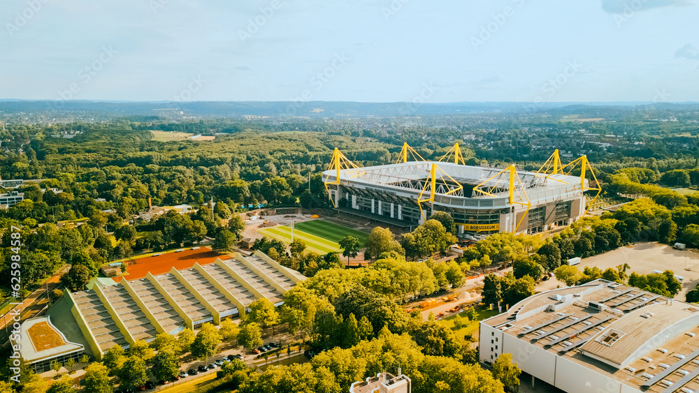 Aerial shot of football stadium BVB Borussia, Signal Iduna Park in ...