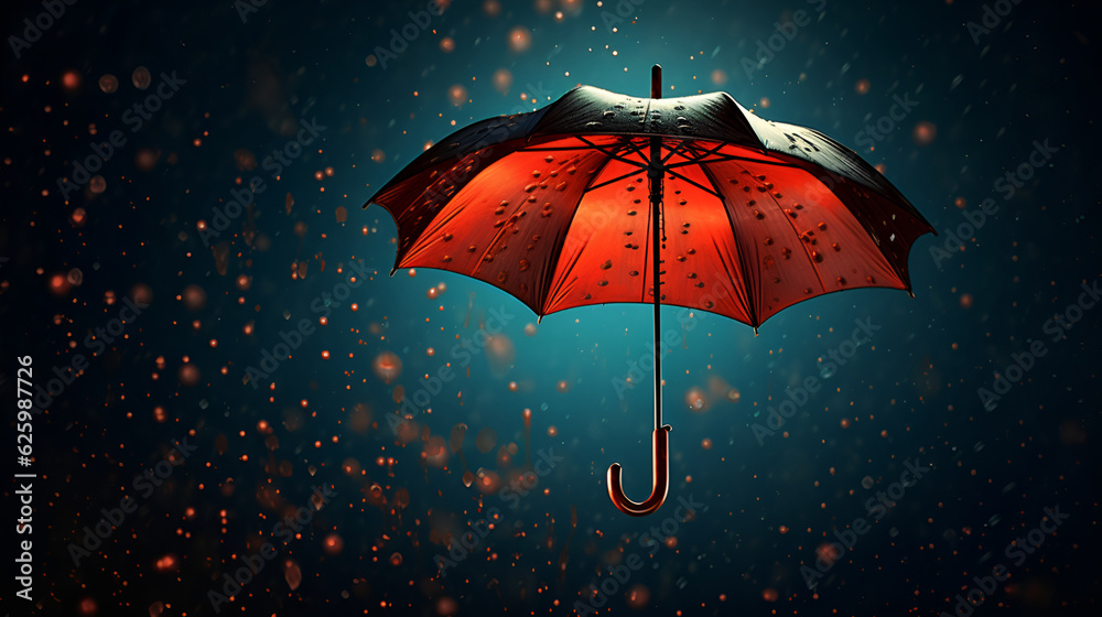 Single red umbrella under rain drops. Elegant opened umbrella with ...