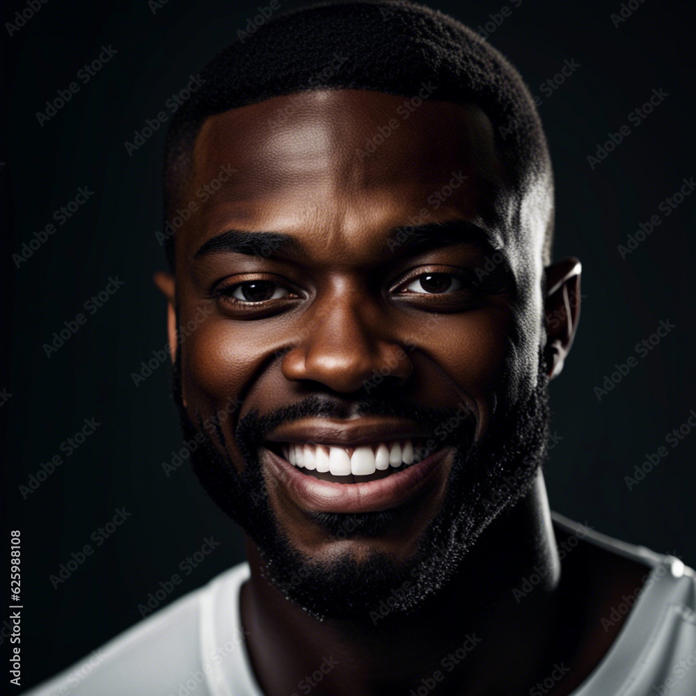 Portrait of joyful confident smiling African man. Man with black beard ...