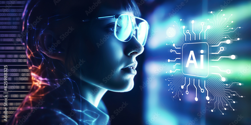 Machine learning connecting and ai artificial intelligence.Chat bot software network.big data ...