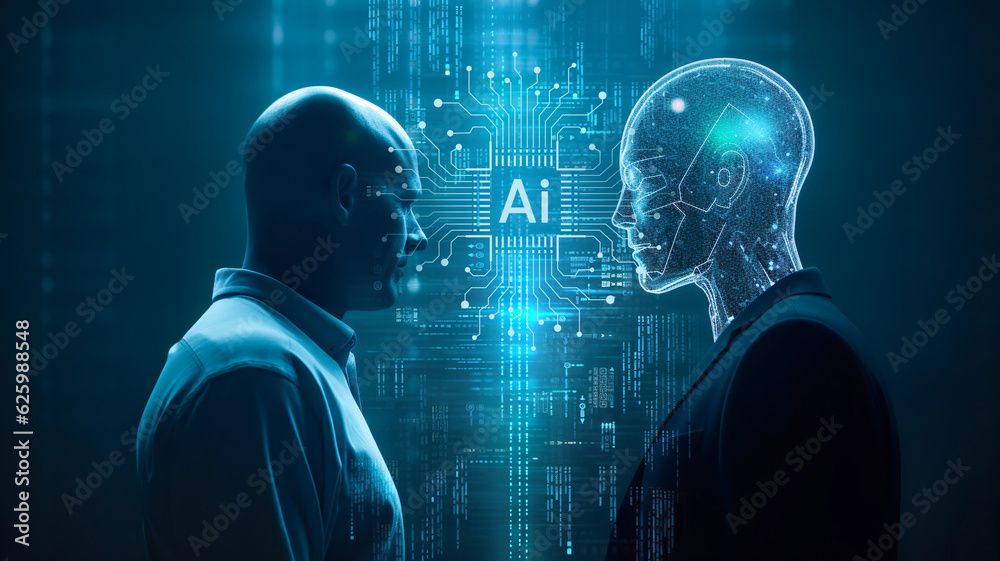 Machine learning connecting and ai artificial intelligence.Chat bot software network.big data ...