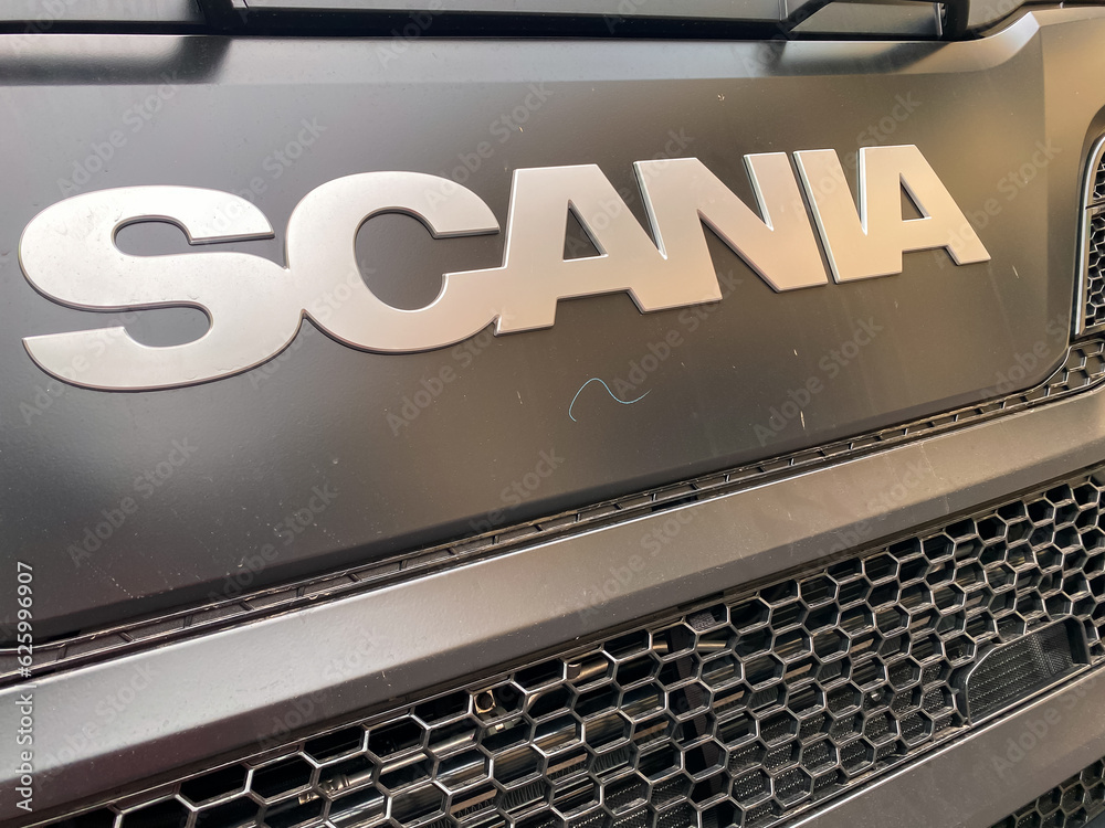 SCANIA lettering and logo on the vehicle Stock Photo | Adobe Stock
