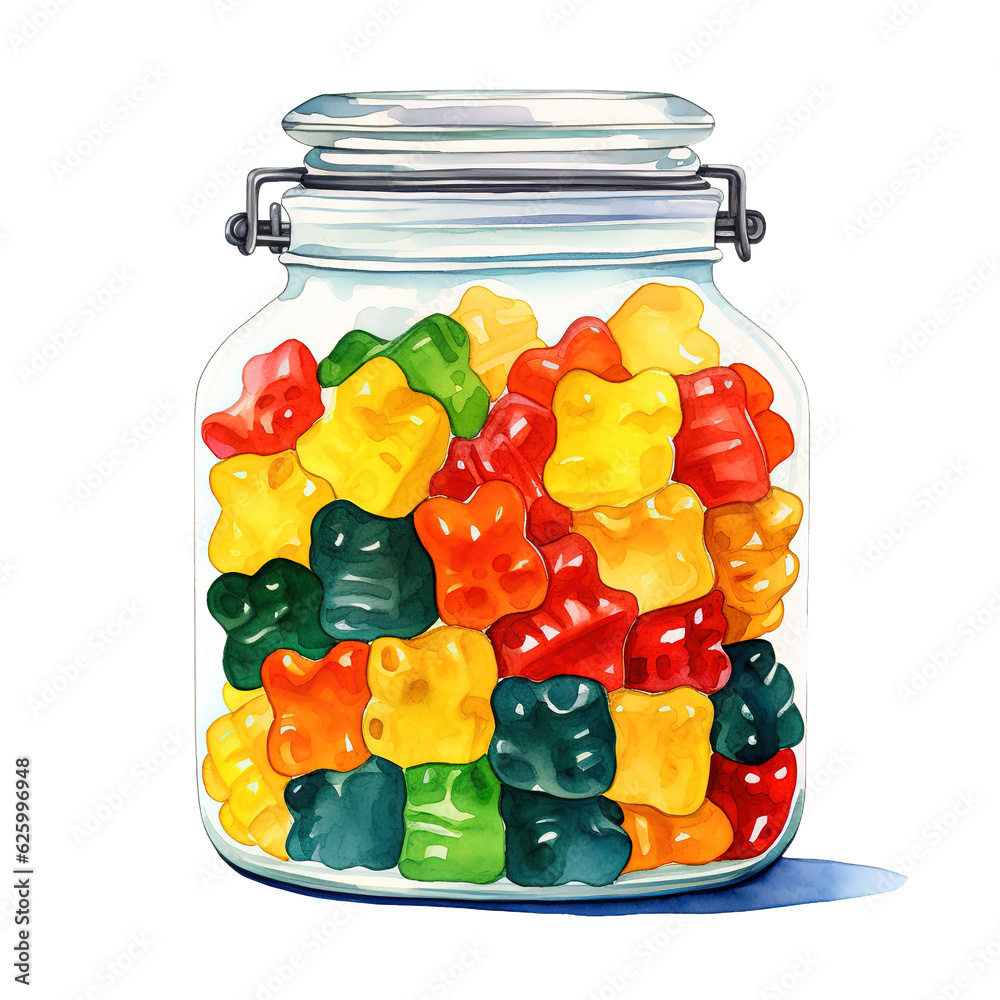 Jar of colorful gummy bears Clipart isolated on Transparent Background ...