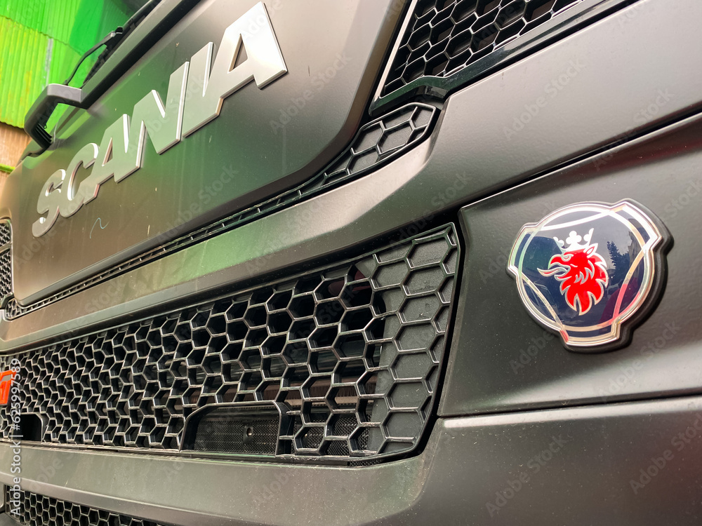 SCANIA lettering and logo on the vehicle Stock Photo | Adobe Stock