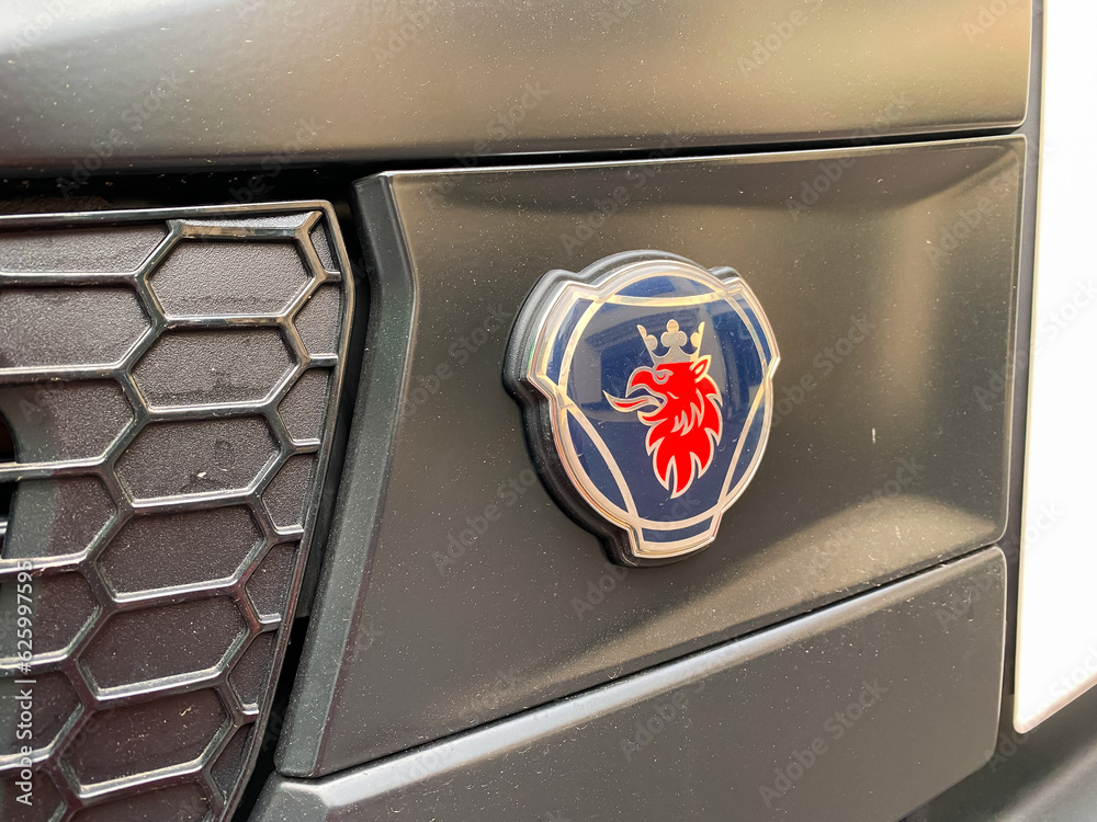 SCANIA lettering and logo on the vehicle Stock Photo | Adobe Stock