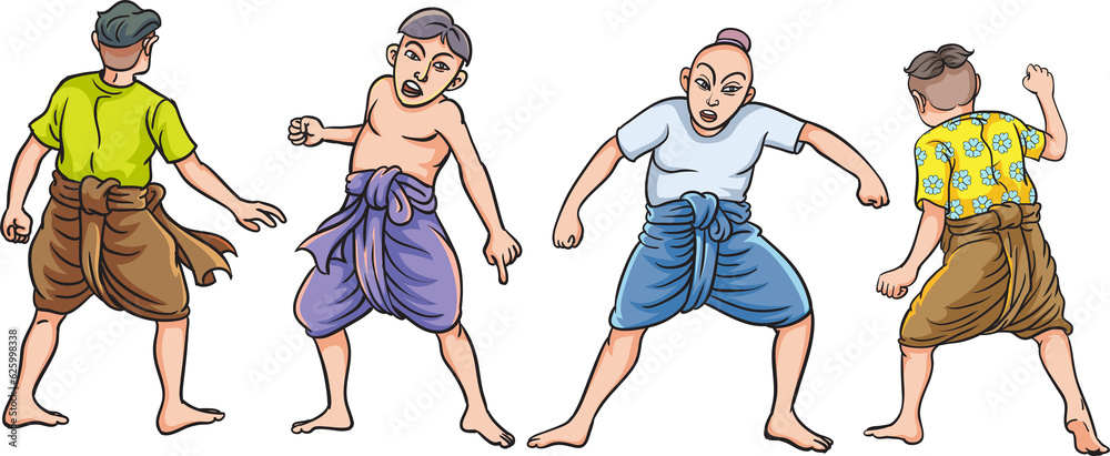 Thai cartoons, Thai folk characters, various gestures. pop art retro ...