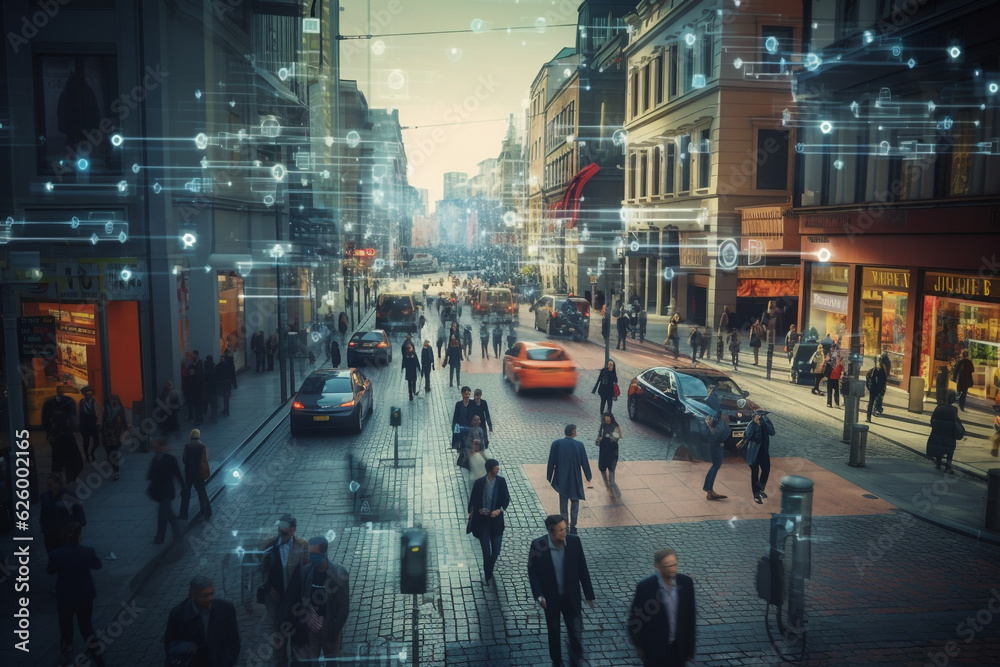 Elevated Security Camera Surveillance Footage of a Crowd of People ...
