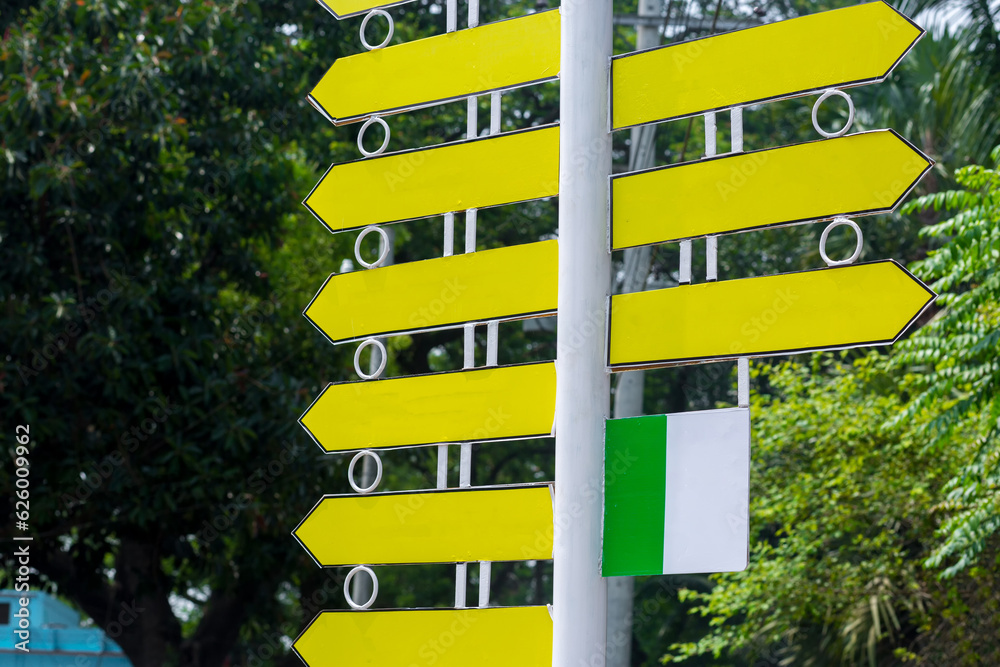 Roadside steel-making signposts are used to display instructions and ...