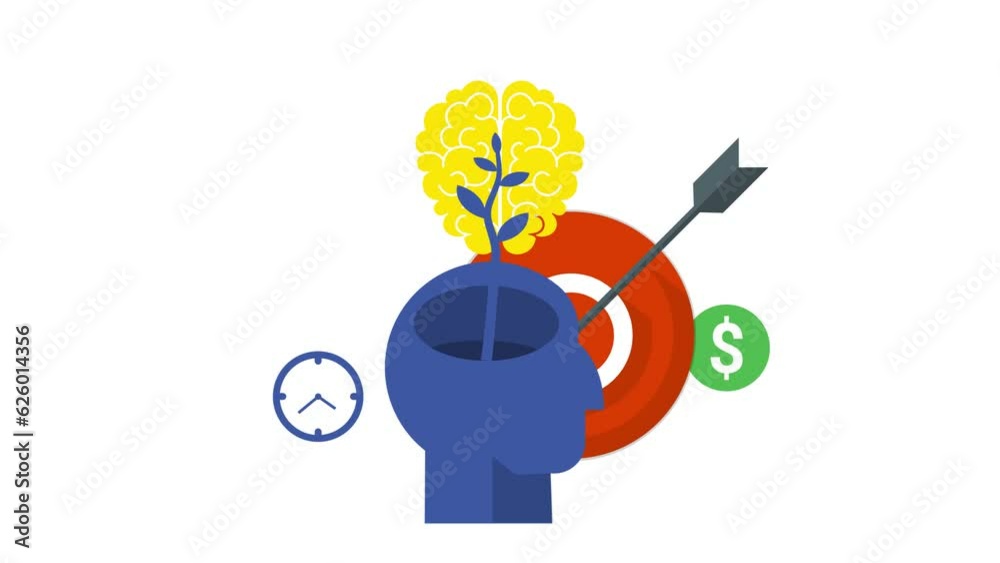 Human Brain with a growing positive thinking animation, Business people ...