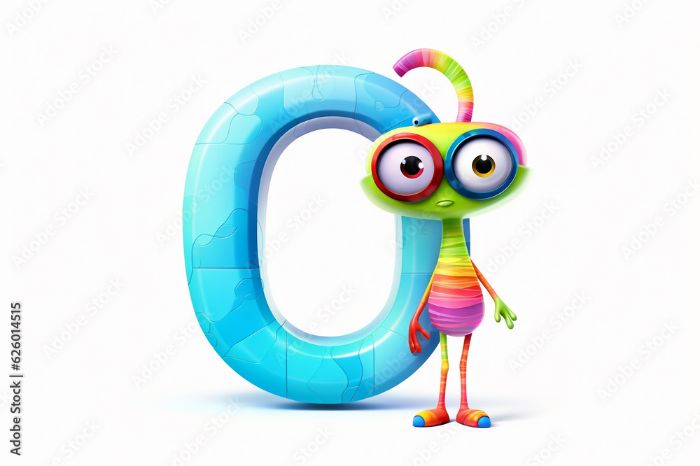 Colorful alien alphabet, uppercase letter O isolated on white ...
