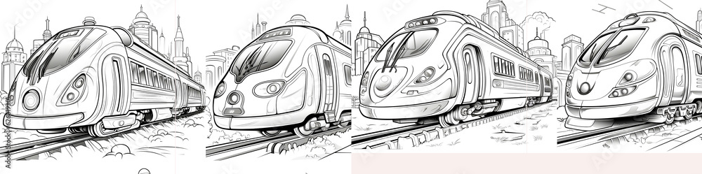 Coloring book page with an image of an underground futuristic subway ...