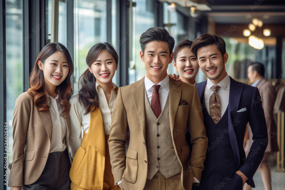 Confident Asian businesspeople in powerful poses, donning business ...