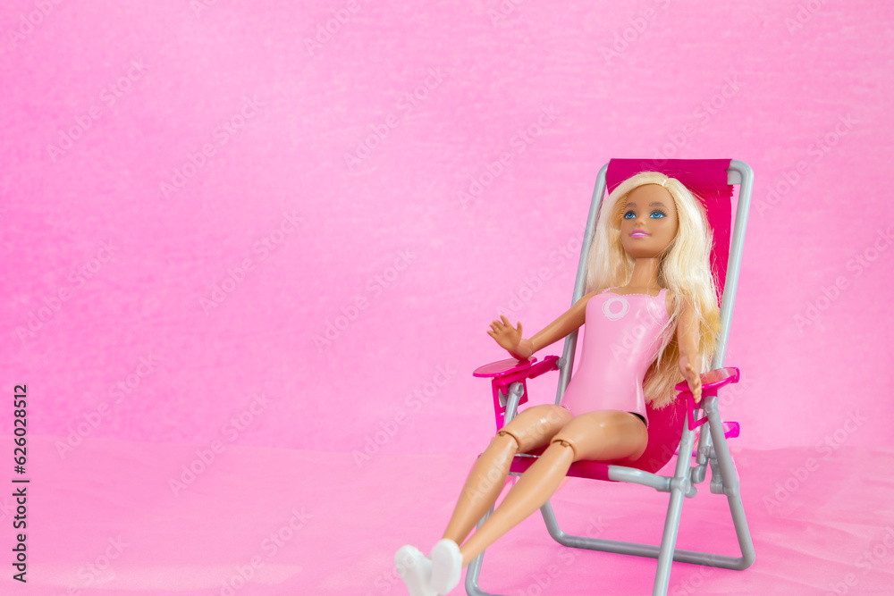 A beautiful stylish plastic barbie doll in the summer, Toy for children ...