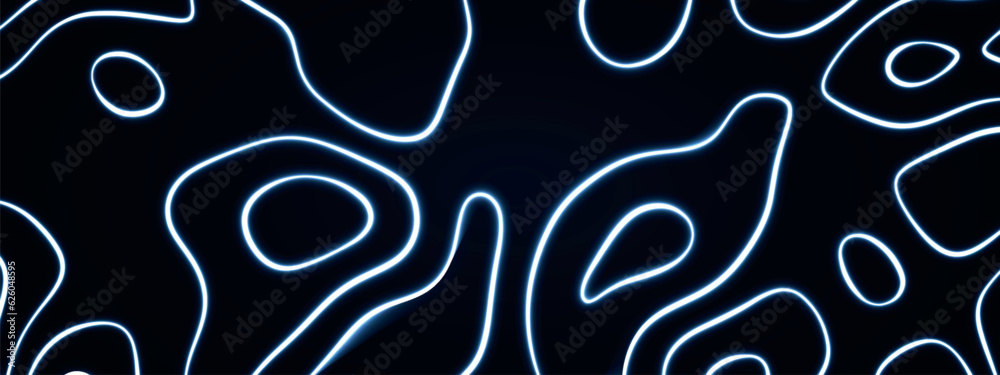 Abstract neon background of topographic map concept. Magic neon light ...
