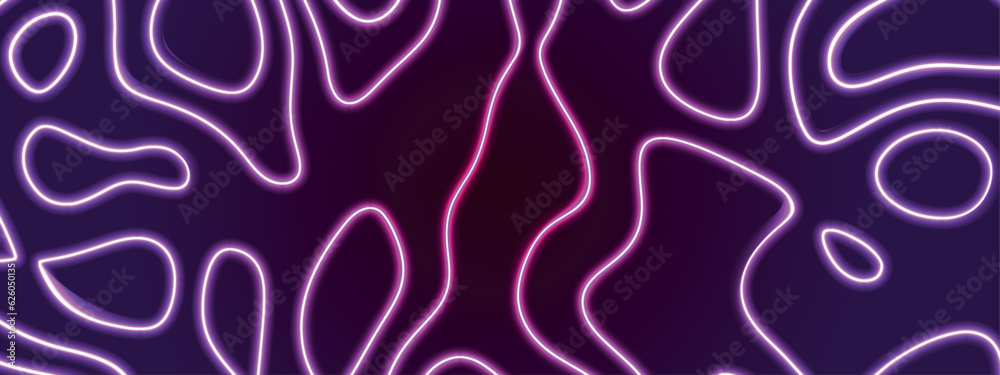 Abstract neon background of topographic map concept. Magic neon light curved swirl lines. Modern ...