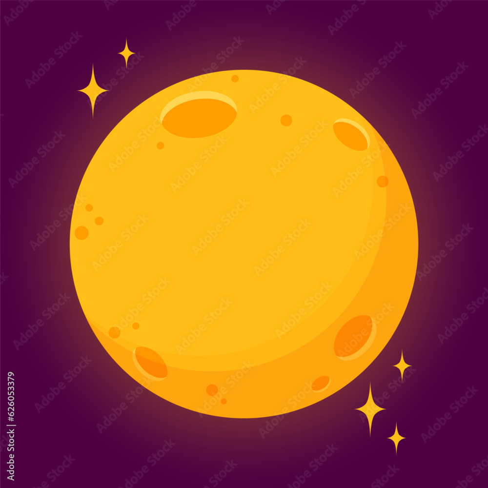 Full moon and stars in cartoon style, icon, astronomy, earth satellite ...