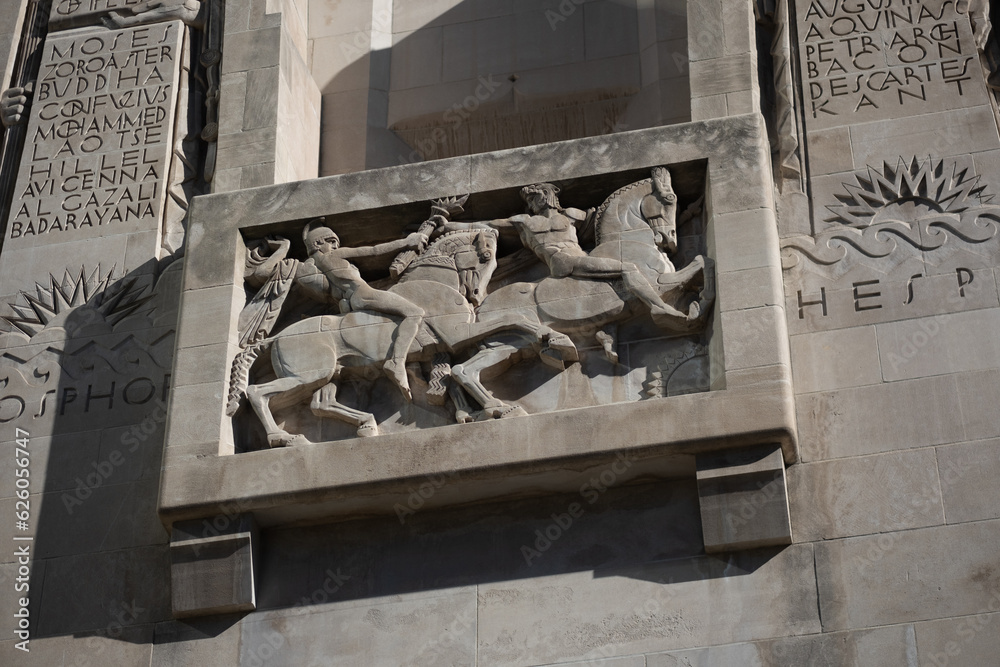 At the entrance to the iconic Los Angeles Public Library in Downtown LA ...