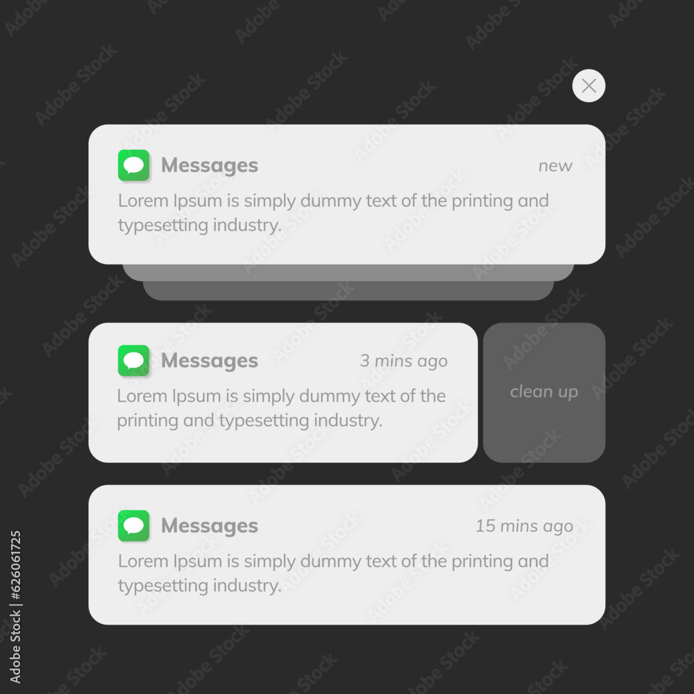 Notification screen UI design. Phone notification windows template on a ...