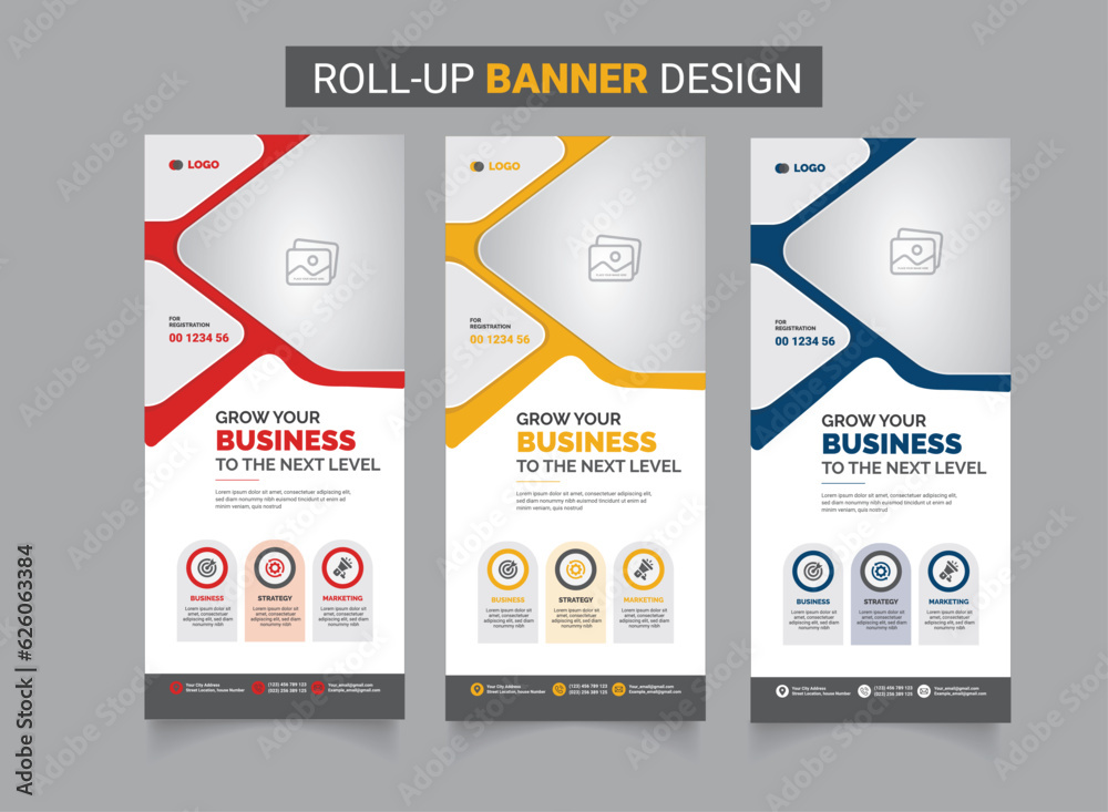 Roll up x banner standee banner template with creative shapes three ...