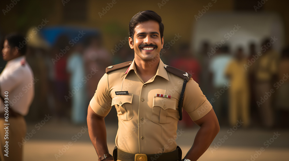 Professional Indian Police Officer in Detailed Khaki Uniform - AI ...