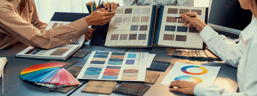 Group of interior designer team in meeting, discussing with engineer on ...