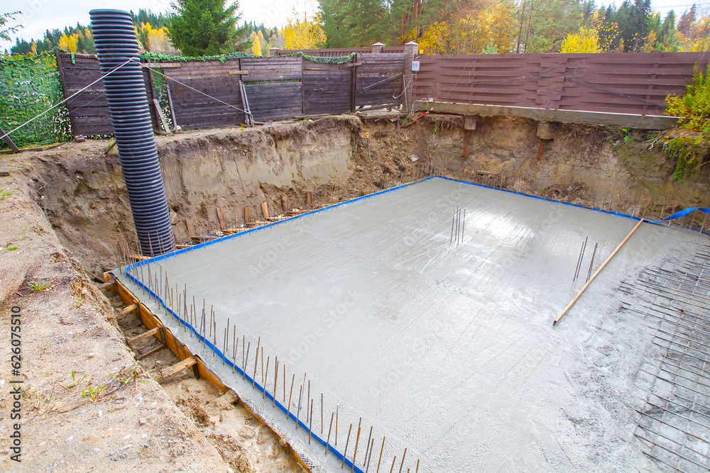 Laying foundation for building. Construction process. Building ...