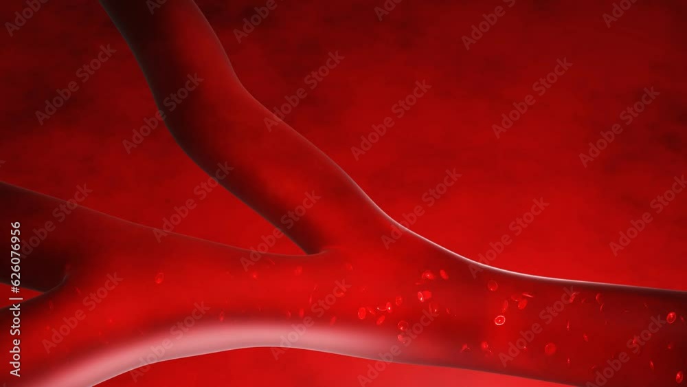Red blood cells in an artery or blood vessel , flow inside body ...