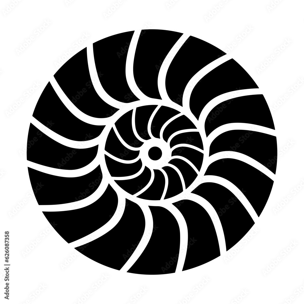 Ammonite fossil spiral shell abstract logo black silhouette svg vector ...